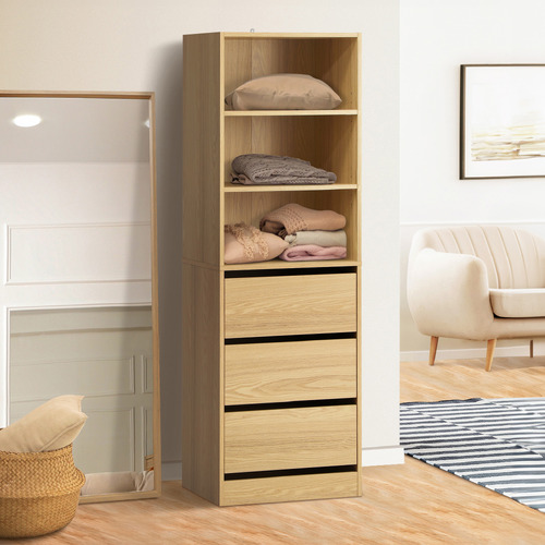 LivingFusion Natural Cassandra 3 Shelf 3 Drawer Wardrobe Temple Webster